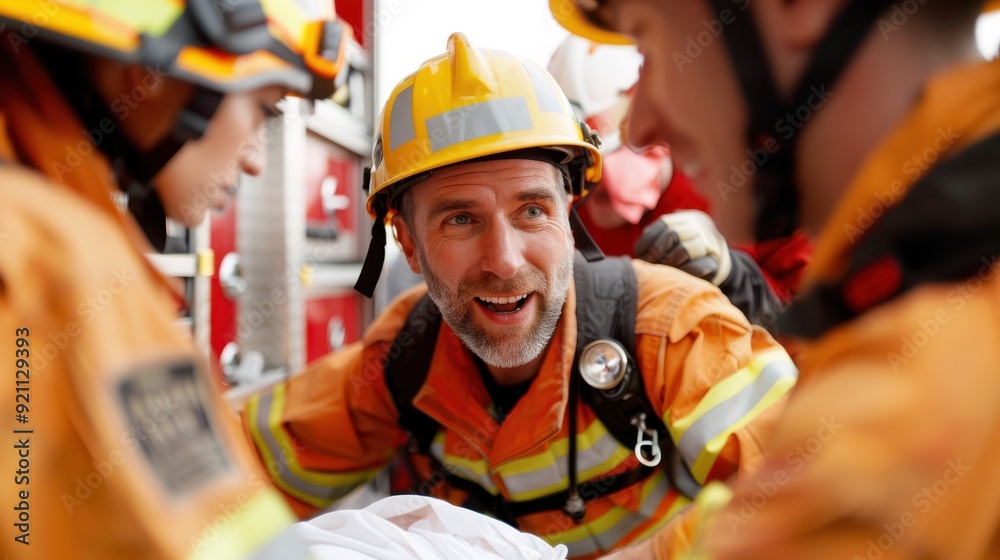 A firefighter is shown actively giving instructions to colleagues ...