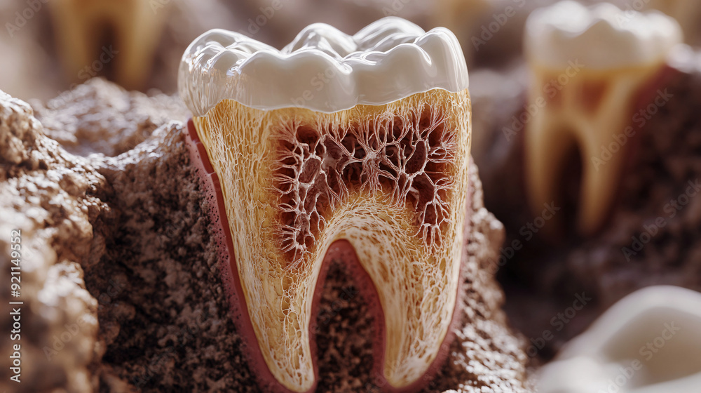 Anatomy of the human teeth with detailed structures including enamel ...