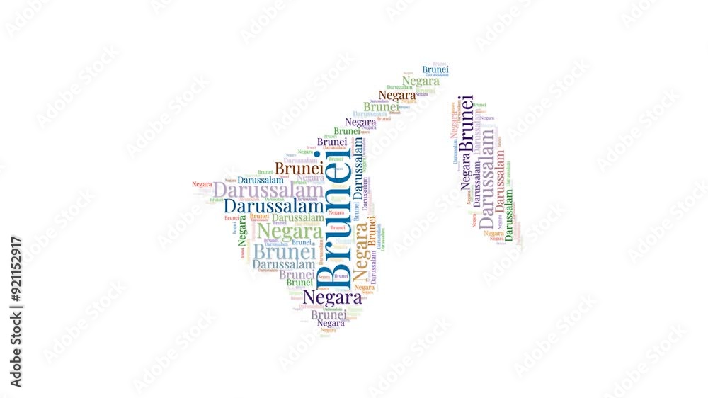 Brunei shape words animation. Brunei boundary filled with country names ...