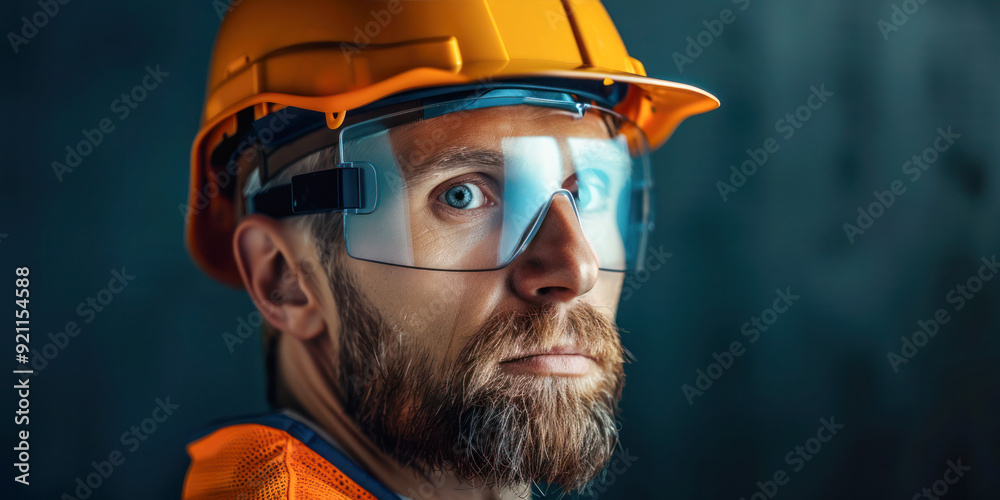 Portrait of a construction worker wearing a safety helmet and ...