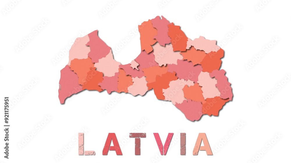 Latvia map with paper regions. Animated country map growing from ...