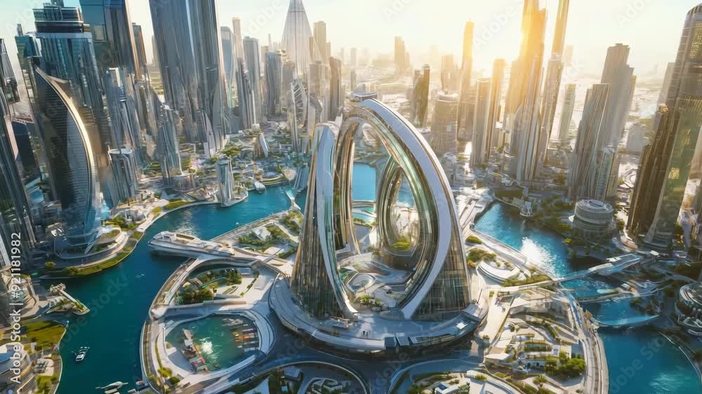 Future eco-friendly city. Sustainable architecture concept. Futuristic ...