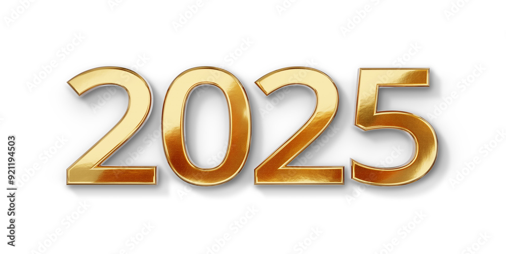 golden year 2025, metallic gold or gold color number in bold letters ...