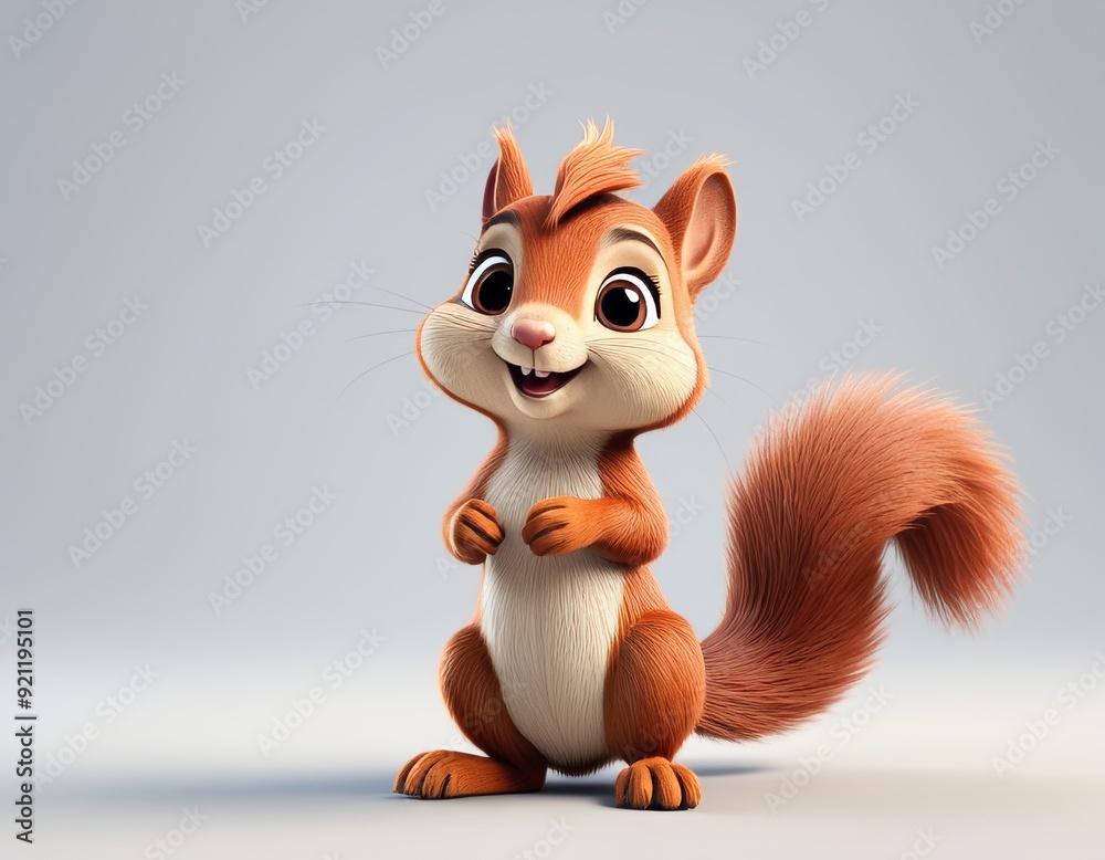 squirrel cartoon style character isolate on a grey background, cute 3d ...