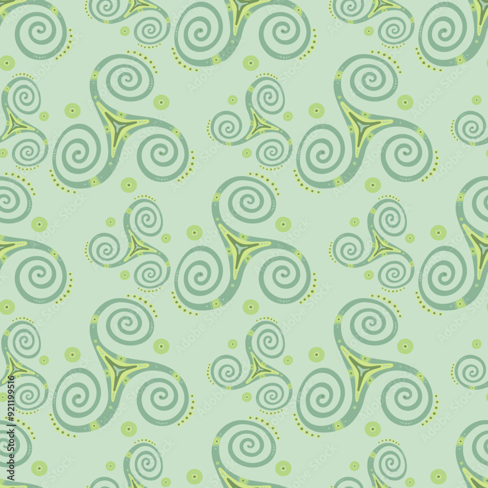 Neolithic triple spiral celtic triskele sacred symbol seamless pattern ...