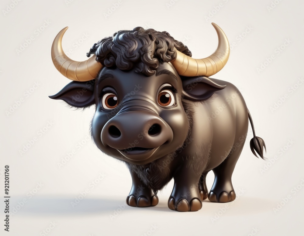 Cute cartoon african buffalo with big eyes Animation style 3d render of ...