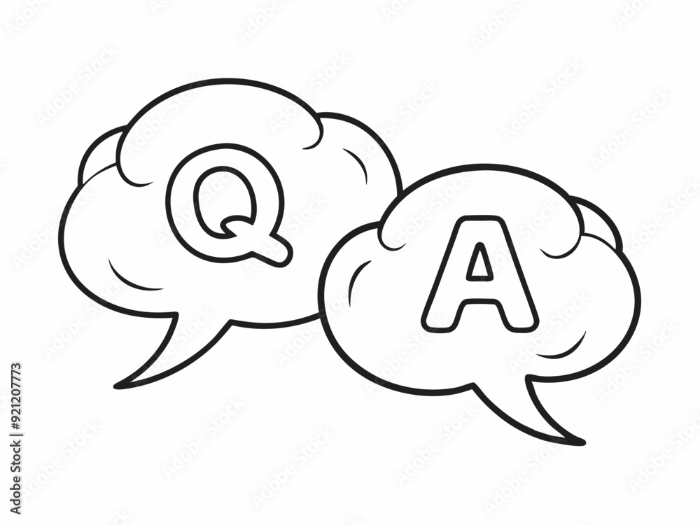 continuous single line drawing of Q and A in speech bubbles, questions ...