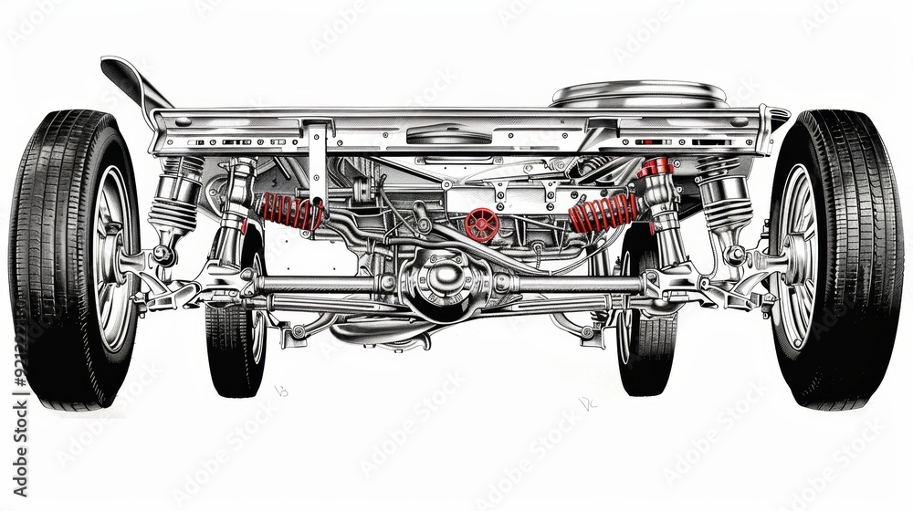 Detailed Cross-Section of Car's Front and Rear Suspension Systems ...