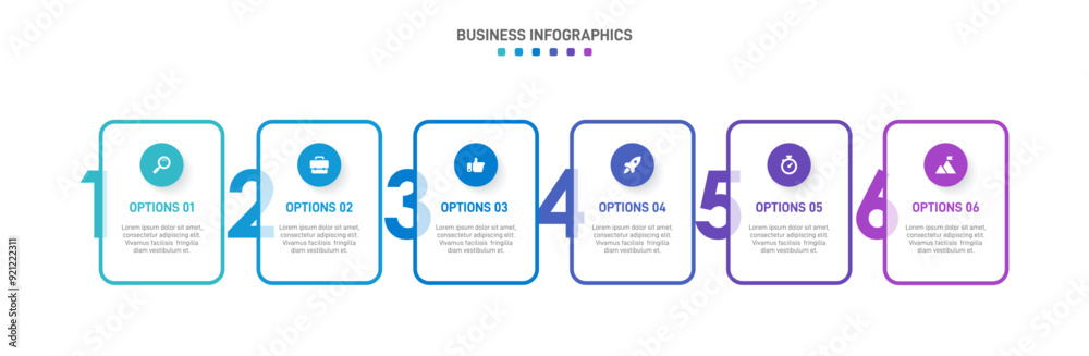 Horizontal progress bar featuring 6 arrow-shaped elements, symbolizing ...