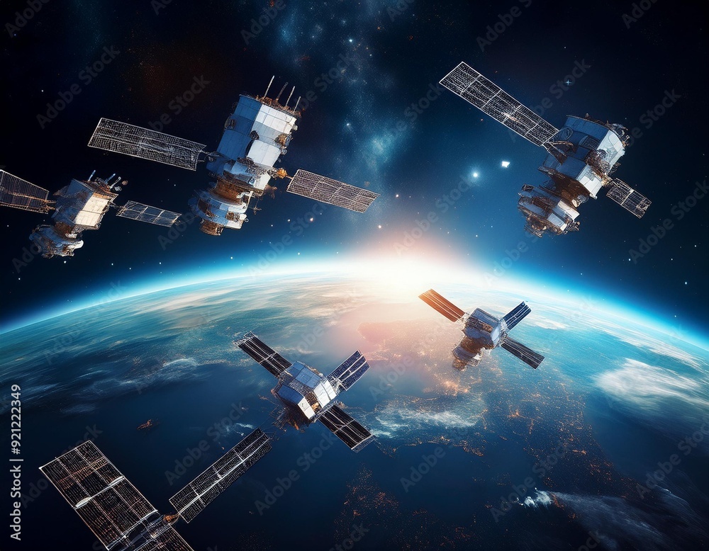 Many Satellites Flying over Earth as Seen from the Space Stock ...