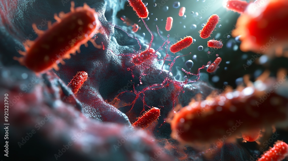 Microscopic view of bacteria in the human body, showcasing a detailed ...