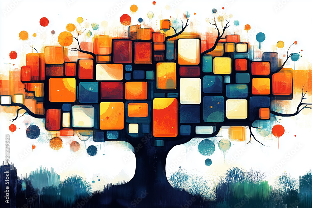 A wide strong family tree template with empty cells for user text input ...