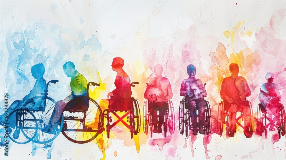 Colorful art watercolor painting depicts a diverse group of ...