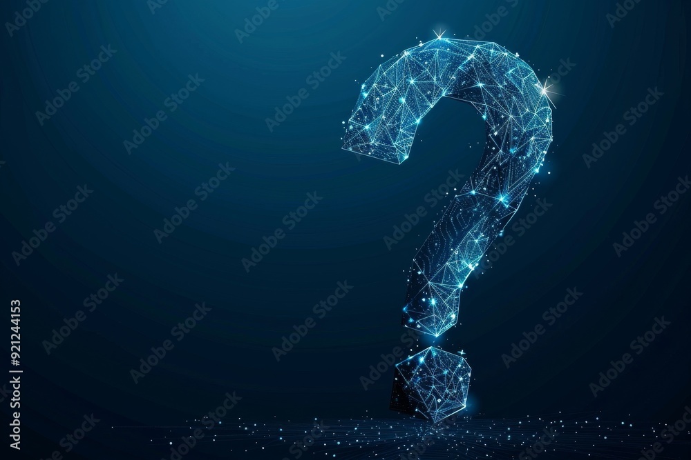 Abstract digital Question mark. Futuristic low poly wireframe Ask ...