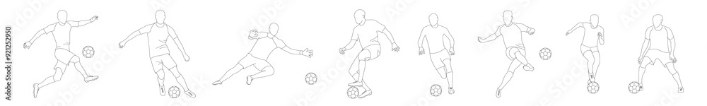 Soccers running players with ball. Vector stock one line hand drawing ...