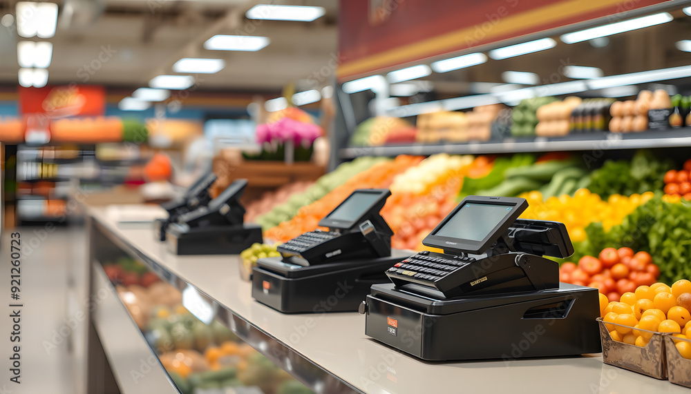 Efficient Checkout: Black Cash Registers at the Grocery Store's Produce ...