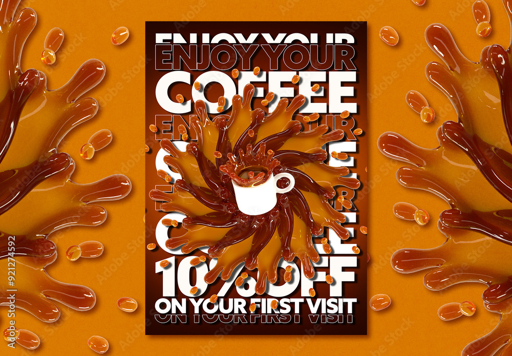 Stylish 3D Coffee Shop Poster Layout Design Stock Template | Adobe Stock