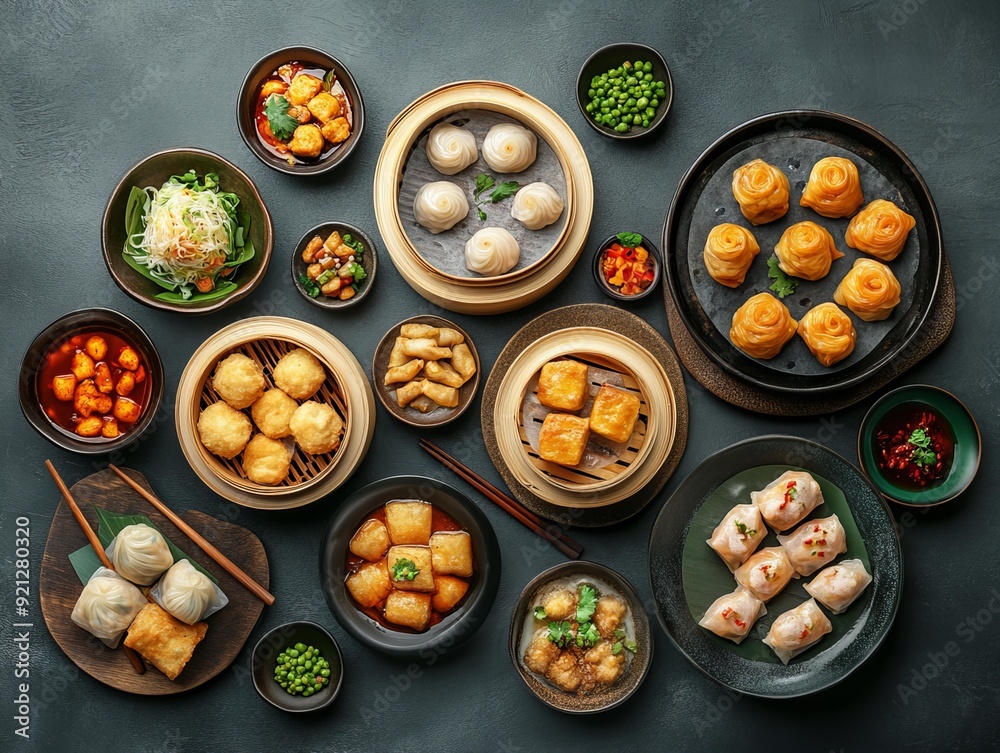 A Dim Sum. The most popular Chinese dishes. A variety of bite-sized ...