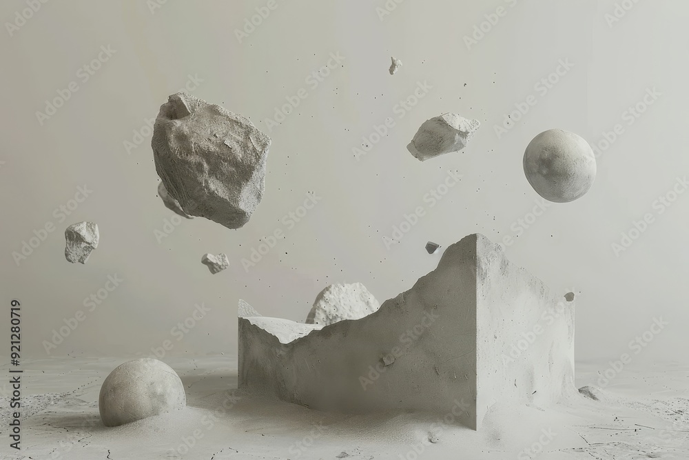 White paper releasing falling rocks in a surreal scene, Imagine a ...