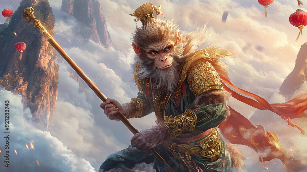 Epic depiction of Sun Wukong, the Monkey King, from Chinese mythology ...