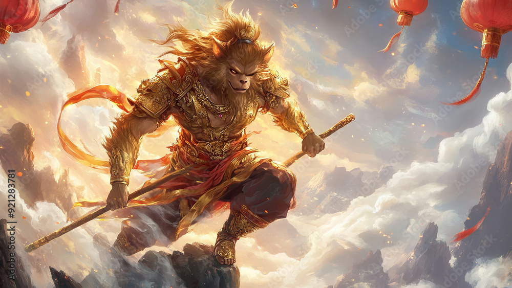 Epic depiction of Sun Wukong, the Monkey King, from Chinese mythology ...
