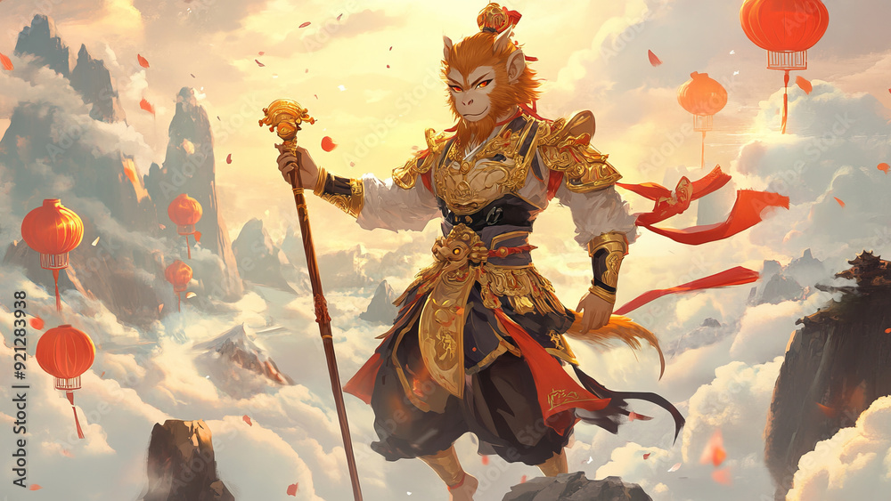 Epic depiction of Sun Wukong, the Monkey King, from Chinese mythology ...
