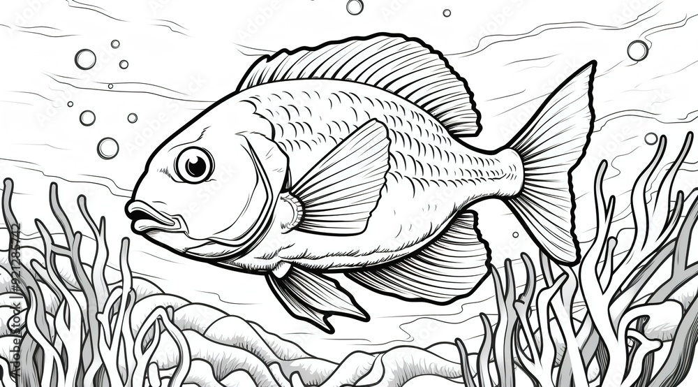 Whimsical cartoon fish characters, designed for a children's coloring ...