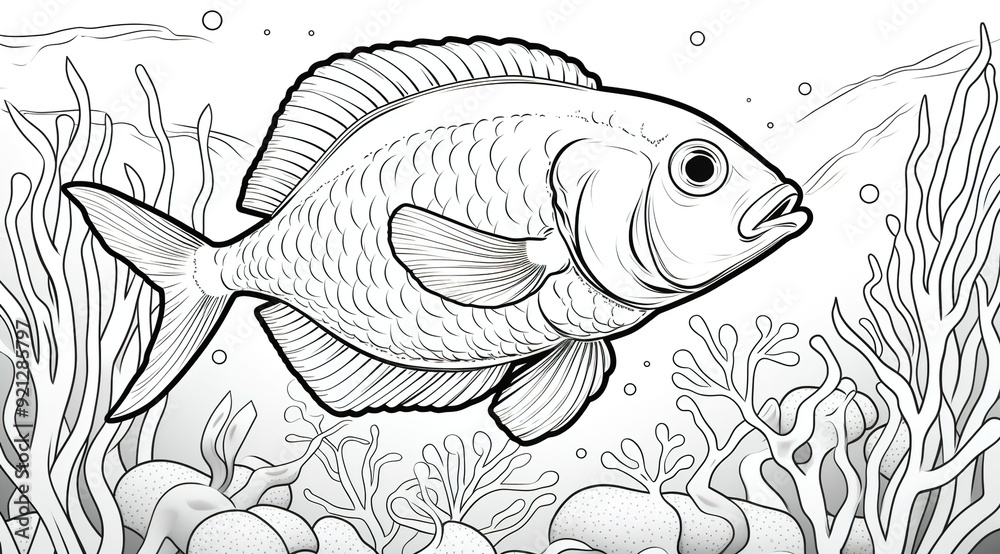 Whimsical cartoon fish characters, designed for a children's coloring ...
