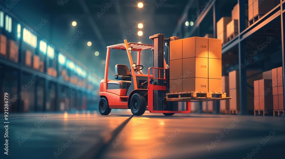 Photorealistic image of a robotic forklift loading pallets onto a ...