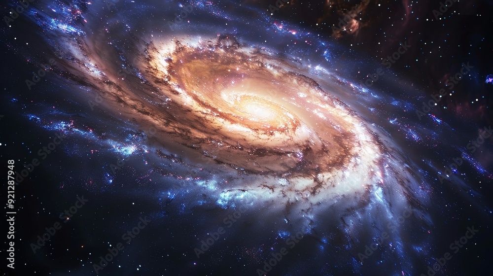 Cosmic beauty: spiral galaxy with an illuminated core and glittering ...