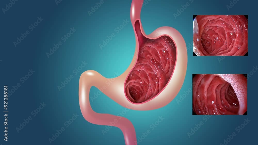 Video Stock 2D animation. Gastric mucosa. Digestive endoscopy or ...