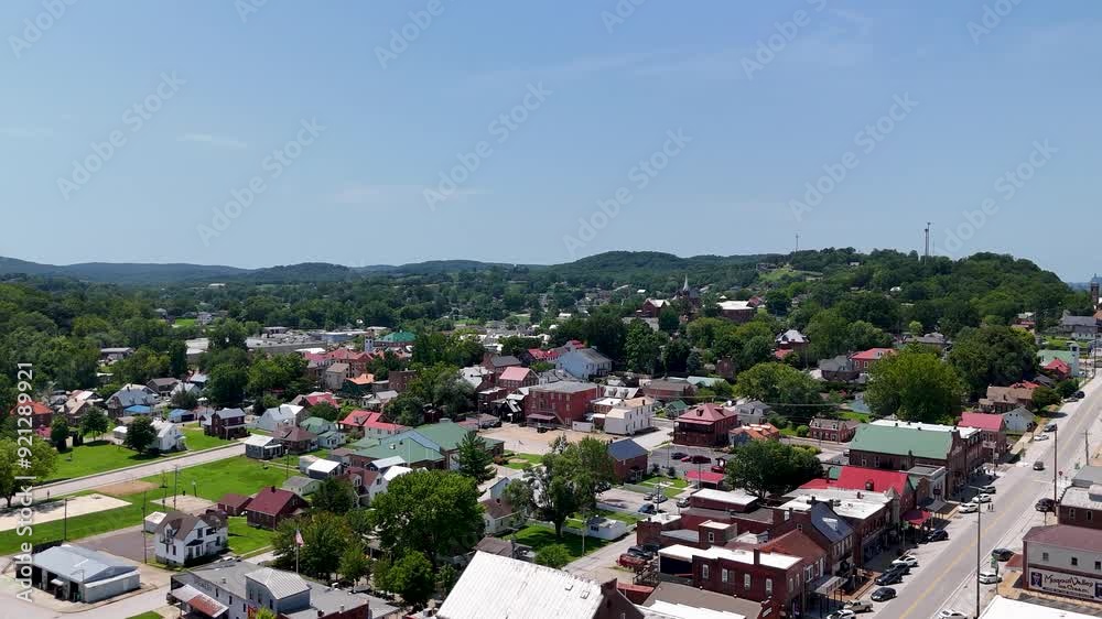 Aerial-Downtown Hermann, Missouri, a German settlement from 1837 often ...