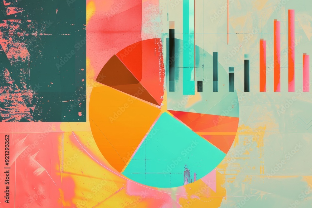 Colorful pie chart design in abstract style, showcasing dynamic and vibrant colors with distinct ...