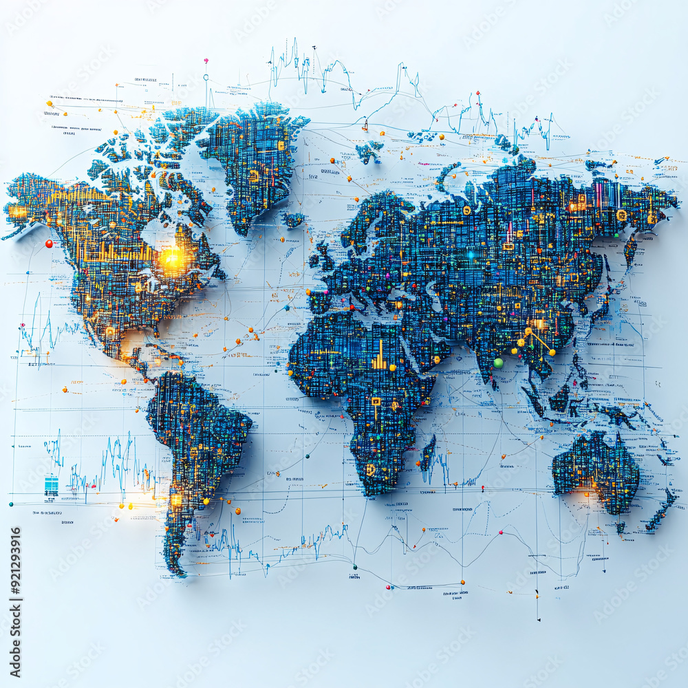 Vibrant 3D World Map with Dynamic Data Visualization and Colorful ...