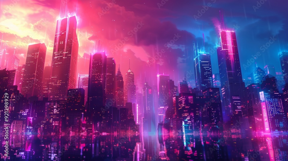 Abstract Urban Skyline: A city skyline rendered in abstract, using ...