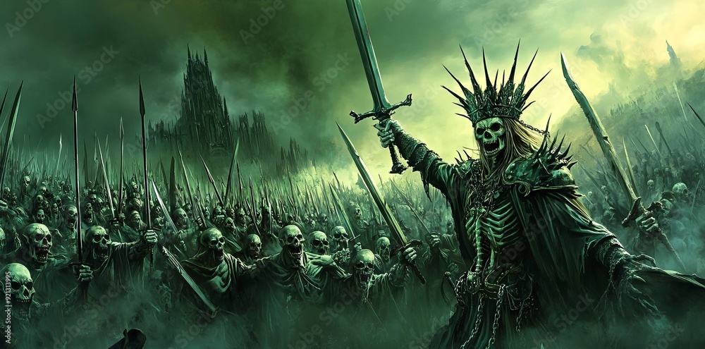 This image depicts creepy undead walking in mist, scary skeletons in ...