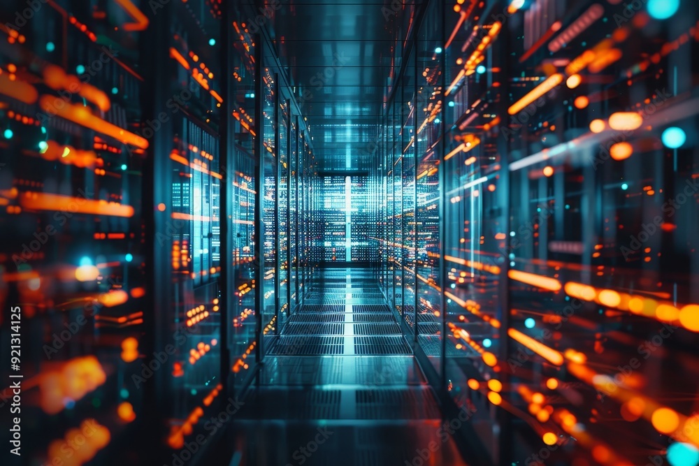 Brightly Lit Data Center, Interpret the concept of data backup and ...