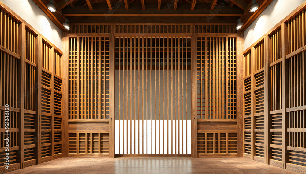 Decorative wooden partition for the interior. Wooden slatted panels ...