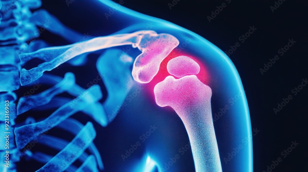 3D rendered illustration of a shoulder joint dislocation, highlighting ...