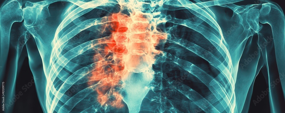 X-ray image of a human thoracic spine highlighting spinal injury or ...