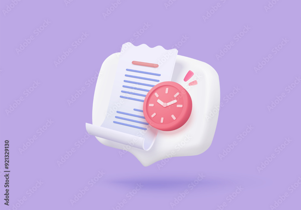 3D bill icon with clock alarm notice for promotion payment transaction ...
