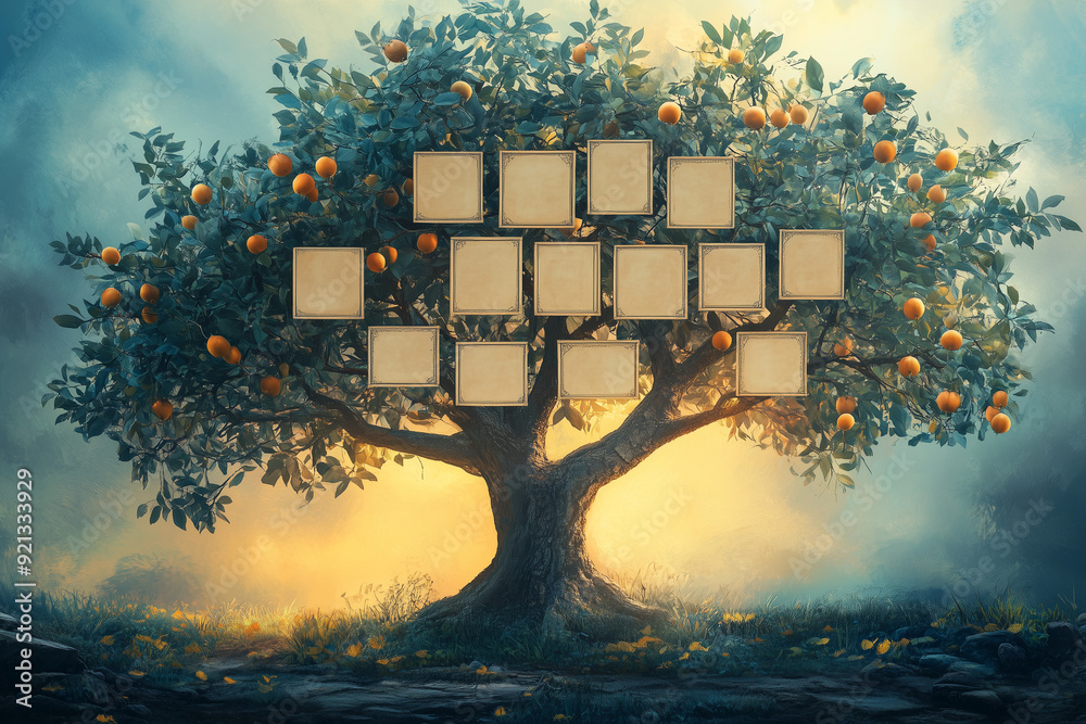 Realistic family genealogy family tree template. Apple tree Stock ...