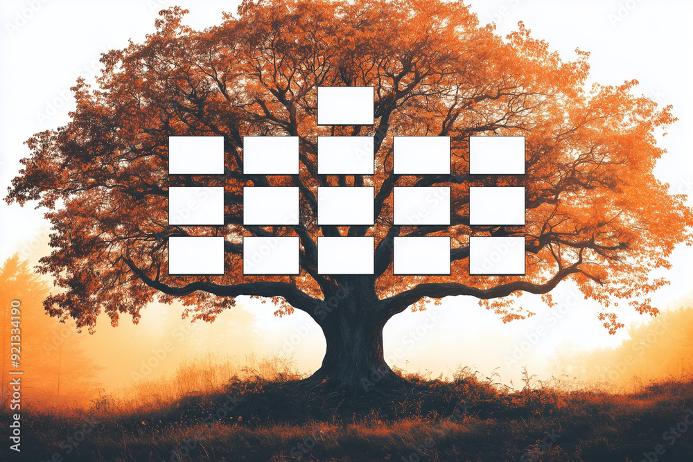 A wide realistic family tree template with empty cells for user input ...