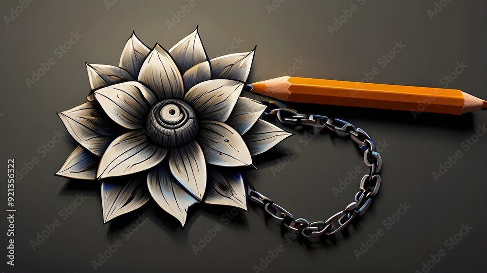 a pencil drawing of a broken chain transforming the meanings of freedom ...