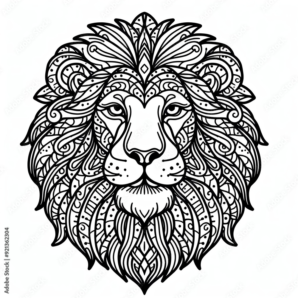 Lion head vector Mandala coloring page featuring detailed animal design ...