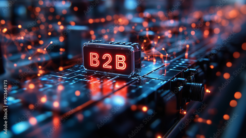 "B2B" in a bold font, over a background of a supply chain diagram ...