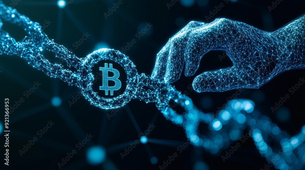 Vector illustration representing blockchain technology, with a ...