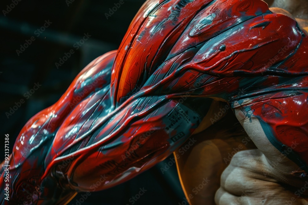 Detailed view of a mans toned torso and muscles under strain, Muscles ...