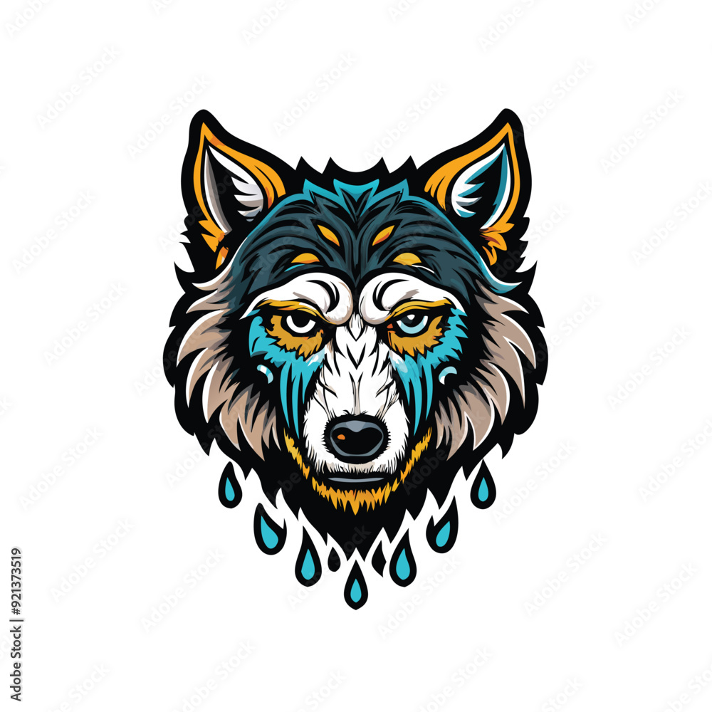 A sad-looking wolf head with blue tears dripping from its chin. The ...