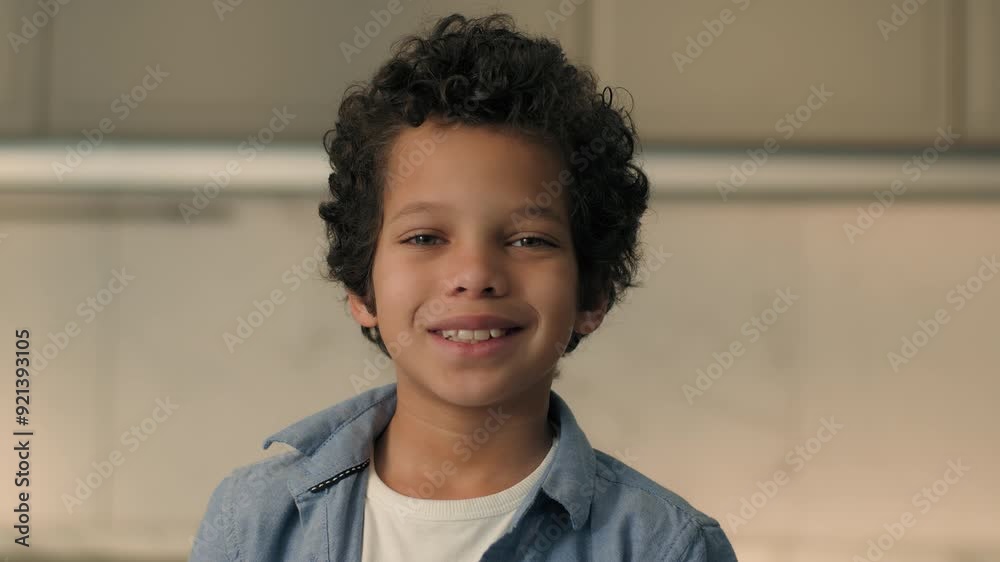 Little boy happy African American ethnic child son toddler baby face ...